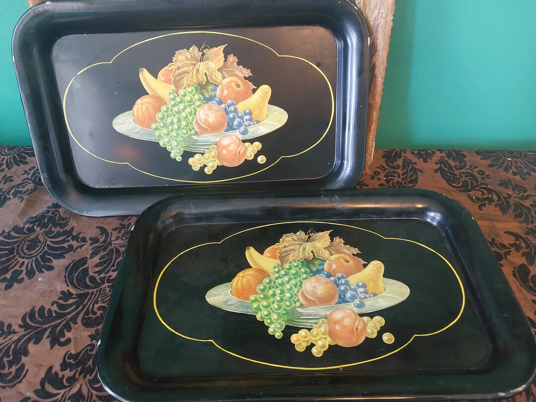 Vintage 1950s Retro Fruit Trays Kitchen Decor Pinup 50s Tole Mid ...