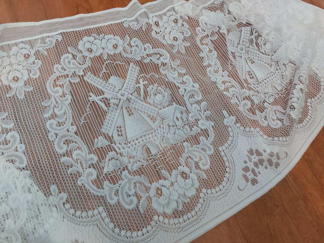 HUGE Extra Long Vintage Dutch Windmill Lace Fabric Valance Curtain ...