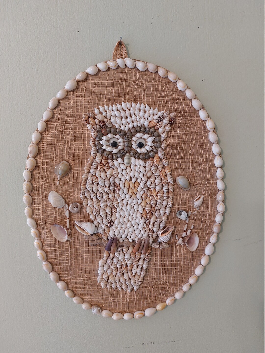 Vintage Owl Shell Art Wall Hanging Décor Art Cottagecore Free Shipping ...