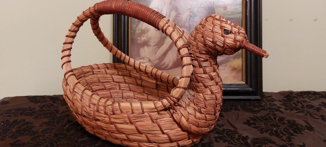 Unique Wicker Duck Bird Basket Handle Caddy Organizer Display - Etsy