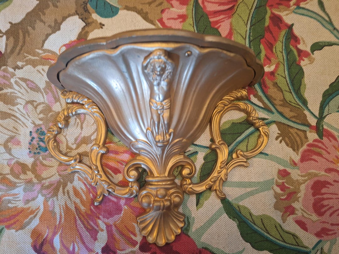 Vintage Hollywood Regency! Ornate Gold Scroll Figure Wall Hanging Shelf ...