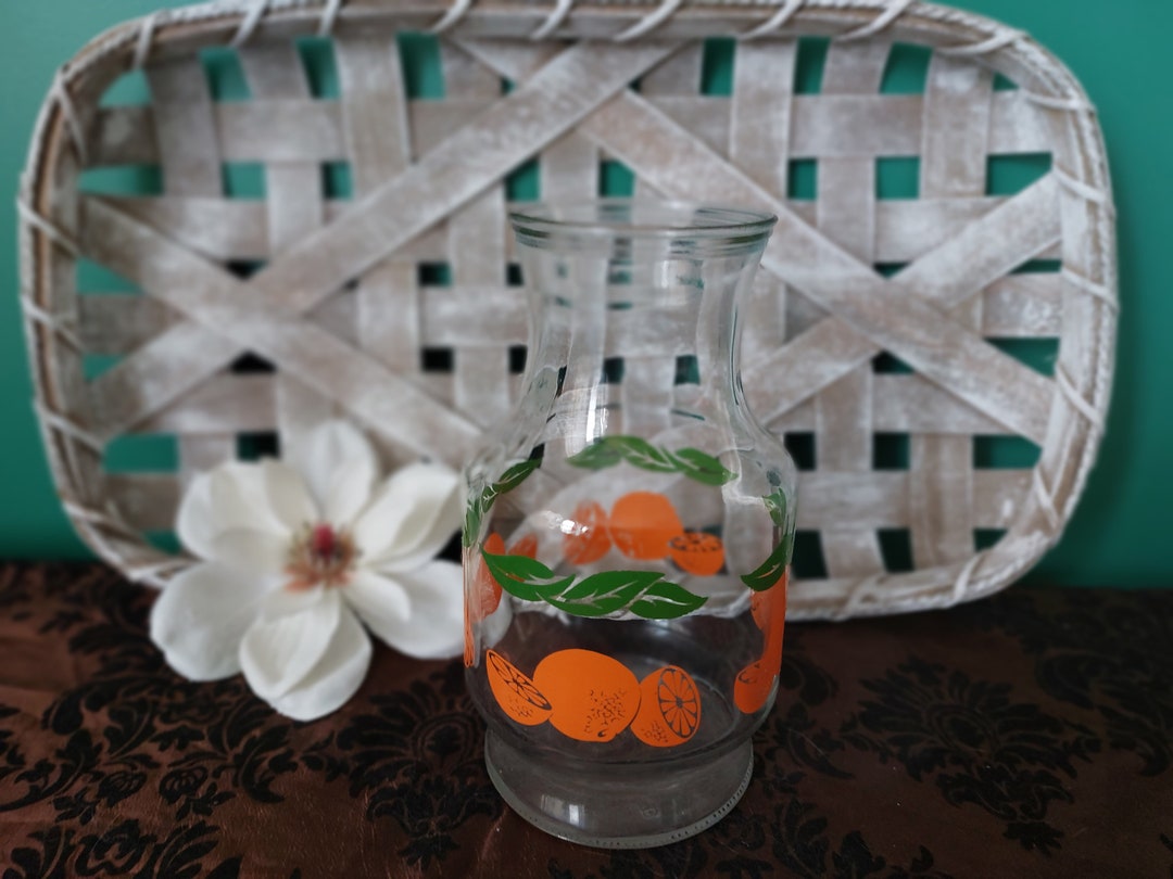 Vintage 1950s Orange Juice OJ Glass Pitcher Jug Kitsch Kitchen Mid ...