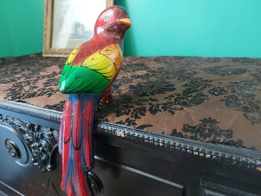 Vintage Wooden Parrot Bird Shelf Sitter Wood Colorful Tropical Decor ...