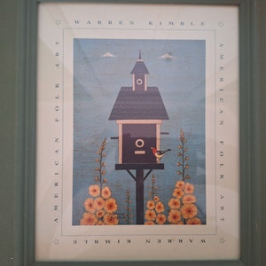 Precious Vintage Framed Warren Kimble Art Print Primitive Birdhouse ...
