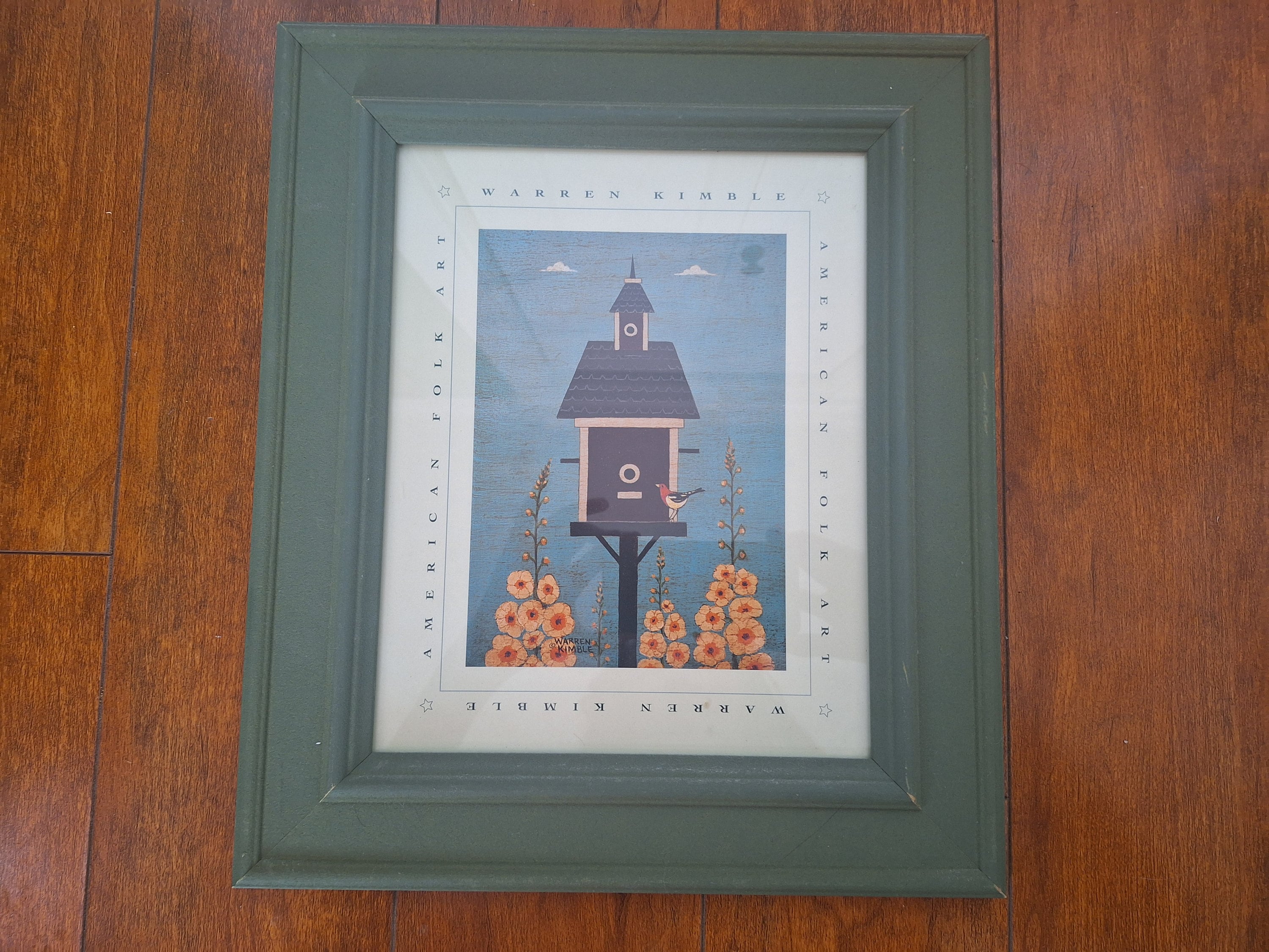 Precious Vintage Framed Warren Kimble Art Print Primitive Birdhouse ...