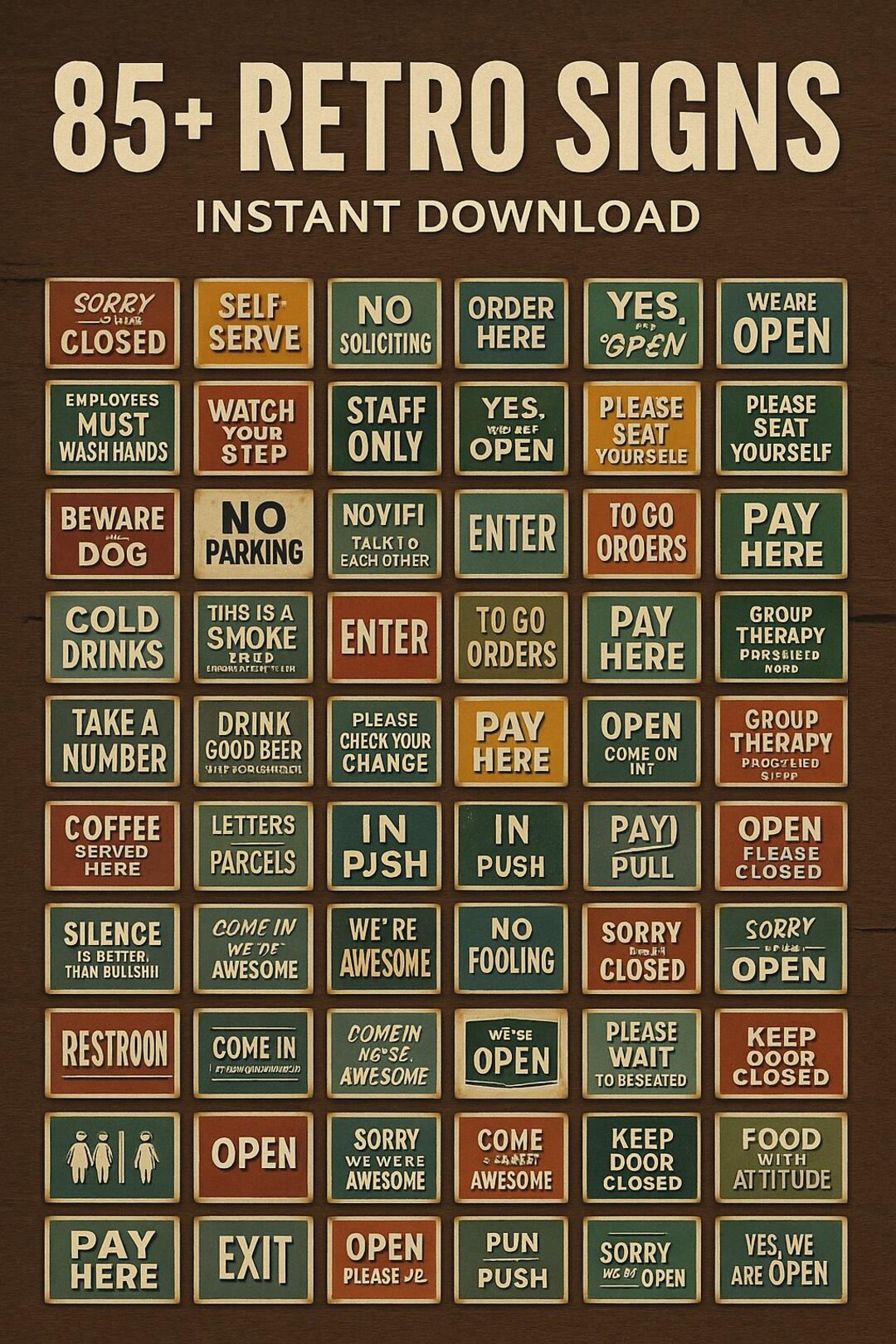 Retro Business Sign Bundle, Funny Wall Art, Printable Jpgs, Vintage ...