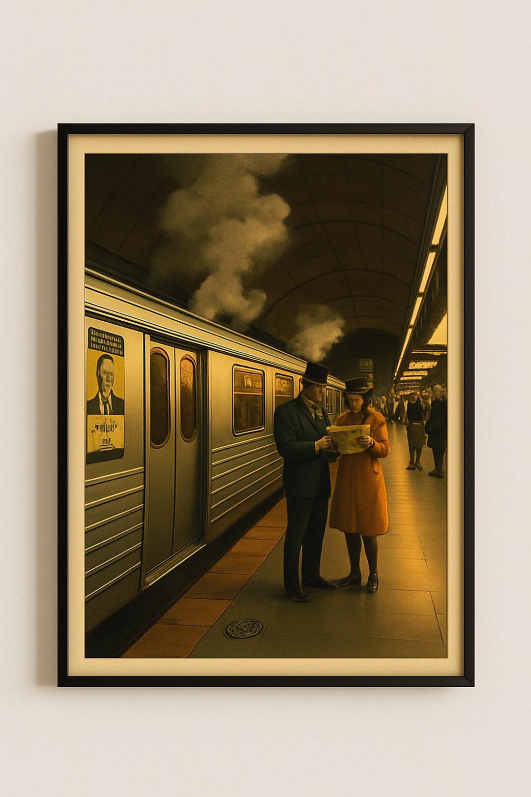 Vintage Subway Scene Print, 1950s Retro Train Station Art, Nostalgic ...