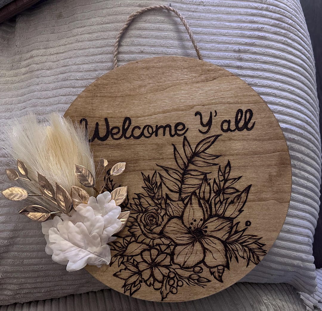 Boho Wood Burned Welcome Sign - Etsy