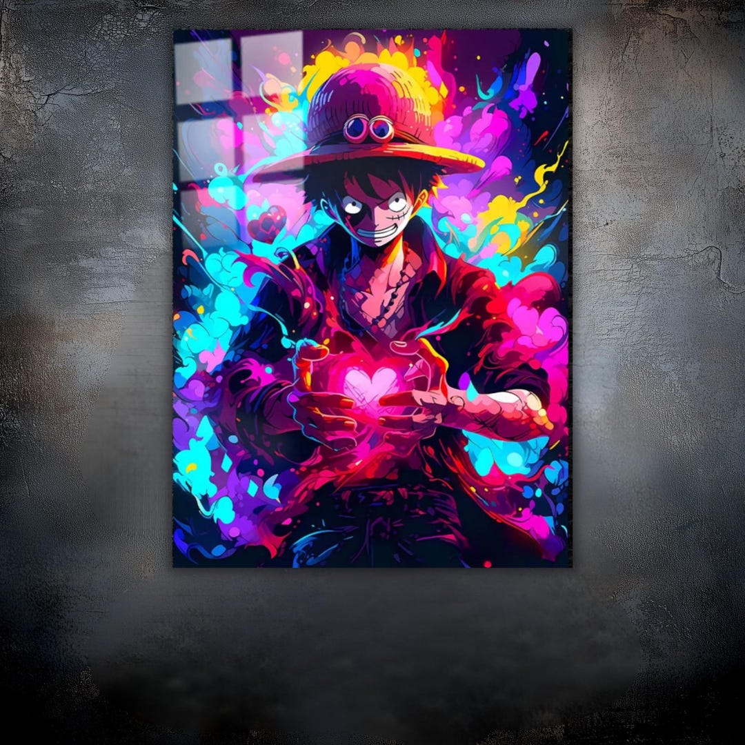 Neon Luffy One Piece Metal Wall Art – Vibrant UV Print on Steel, Custom ...
