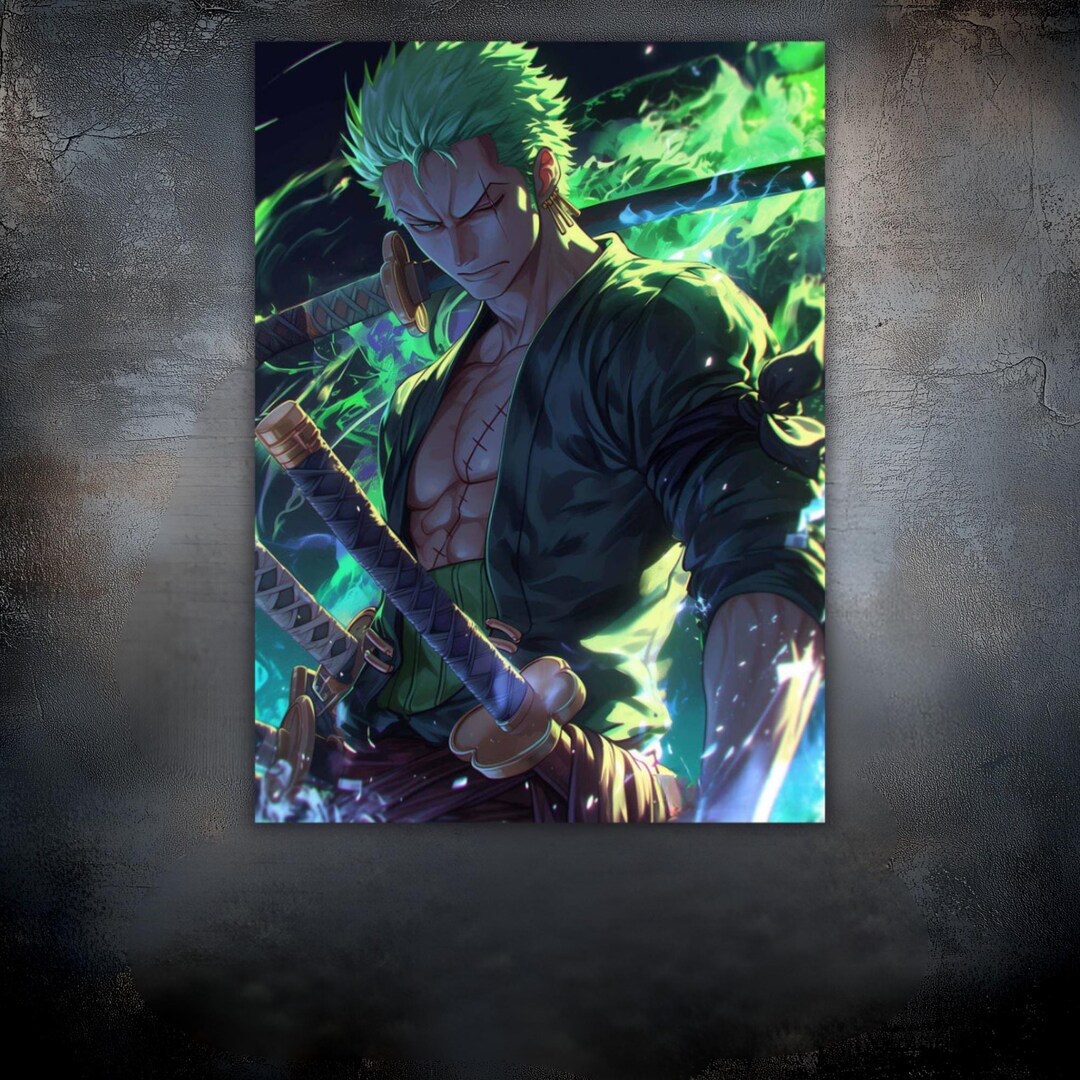 Zoro Green Neon Aura Anime Metal Wall Art | UV Print | Custom Size ...