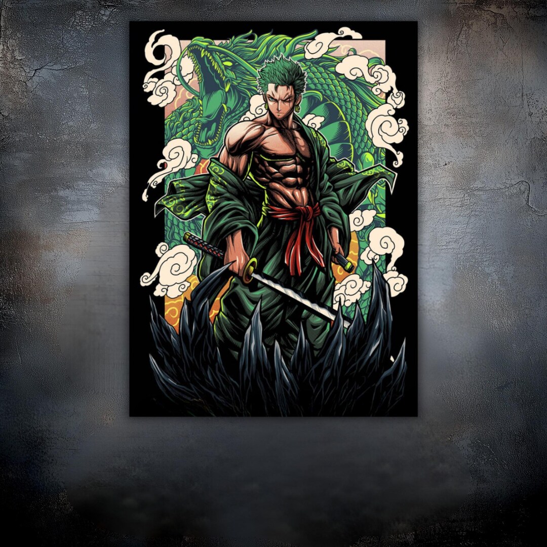Zoro Dragon Metal Wall Art – UV Printed Anime Decor – Custom Size ...