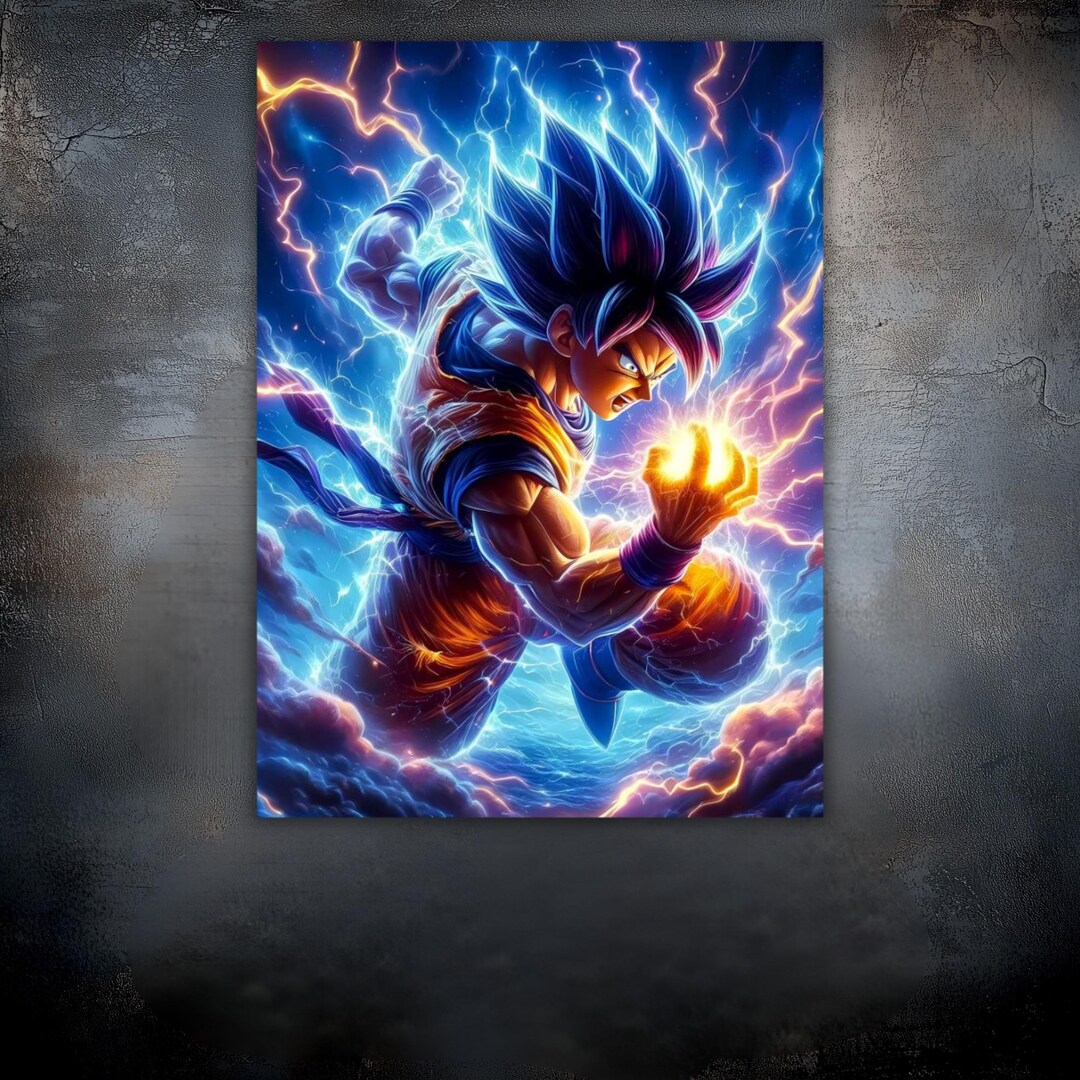 Goku Lightning Synergy Metal Wall Art | Epic Anime UV Print | DBZ ...