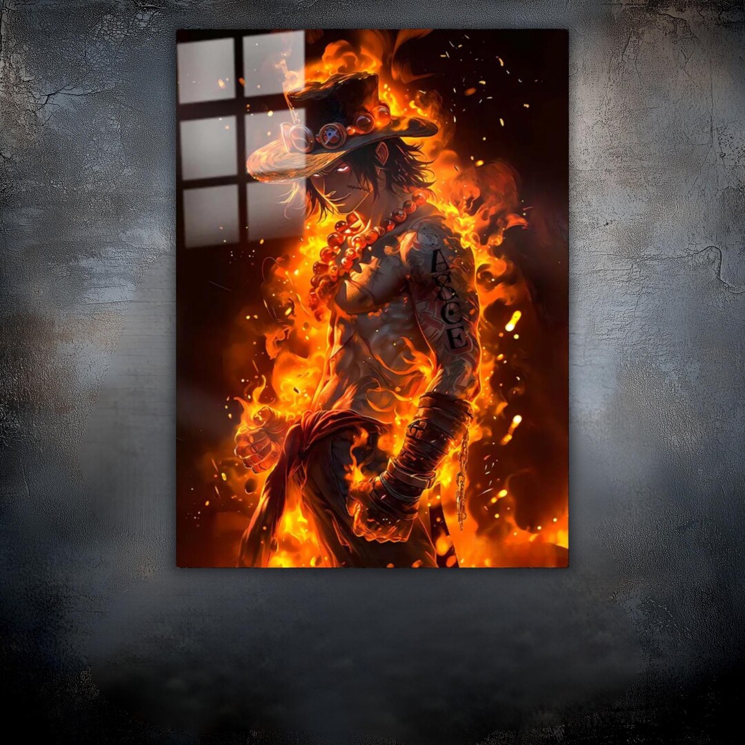Fire Fist Ace UV Metal Wall Art – One Piece Anime Flame Print, Custom ...