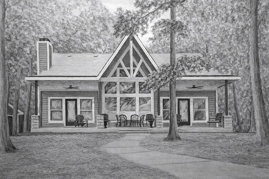 Custom Home Portrait – Realistic Hand-drawn Pencil Drawing From Photo ...