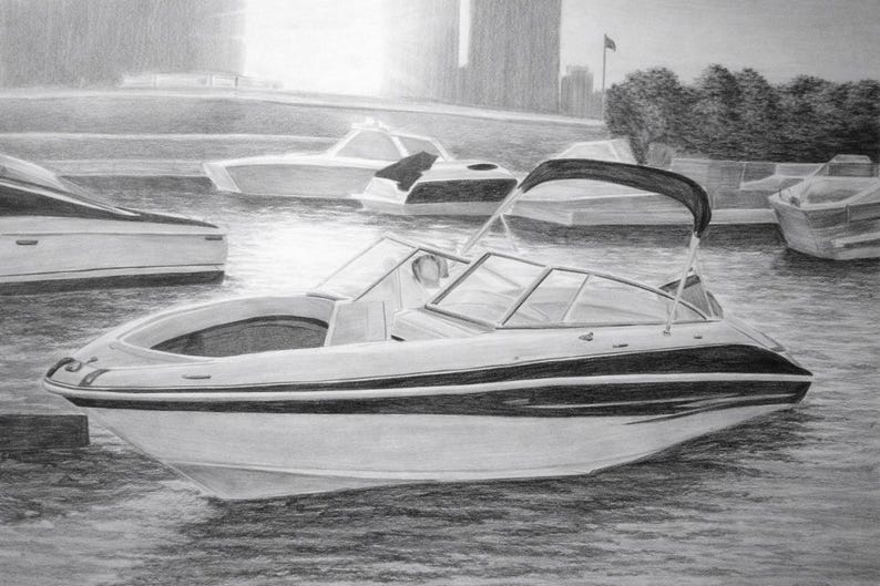 Custom Boat Drawing – Realistic Hand-drawn Pencil Art From Photo ...