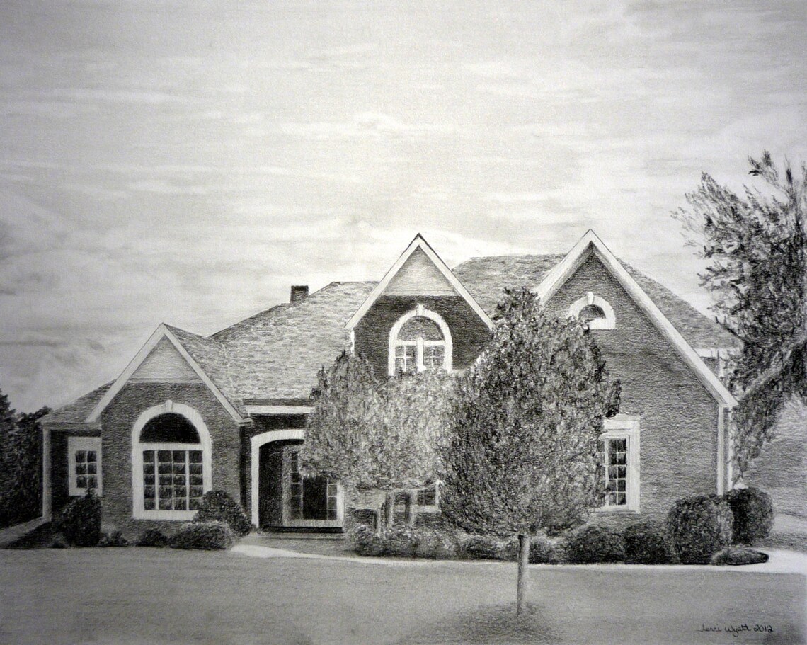 Custom Home Drawing From Your Photo Original House Pencil | Etsy