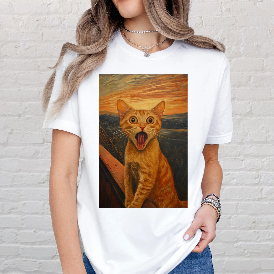 Funny Shocked Cat Shirt, Screaming Cat Meme Tee, Orange Tabby Cat T ...