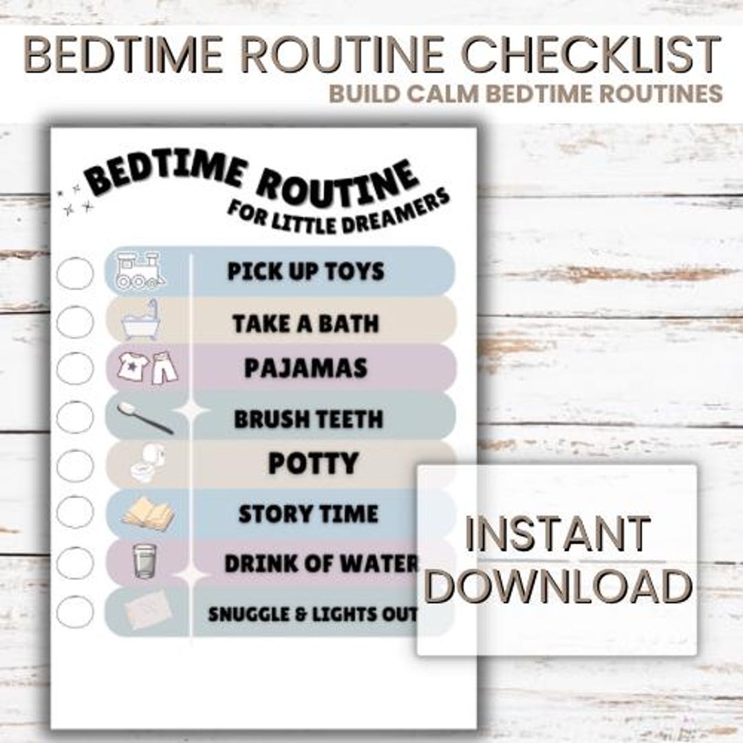 Bedtime Routine Checklist for Kids — Printable Nighttime Chart to End ...