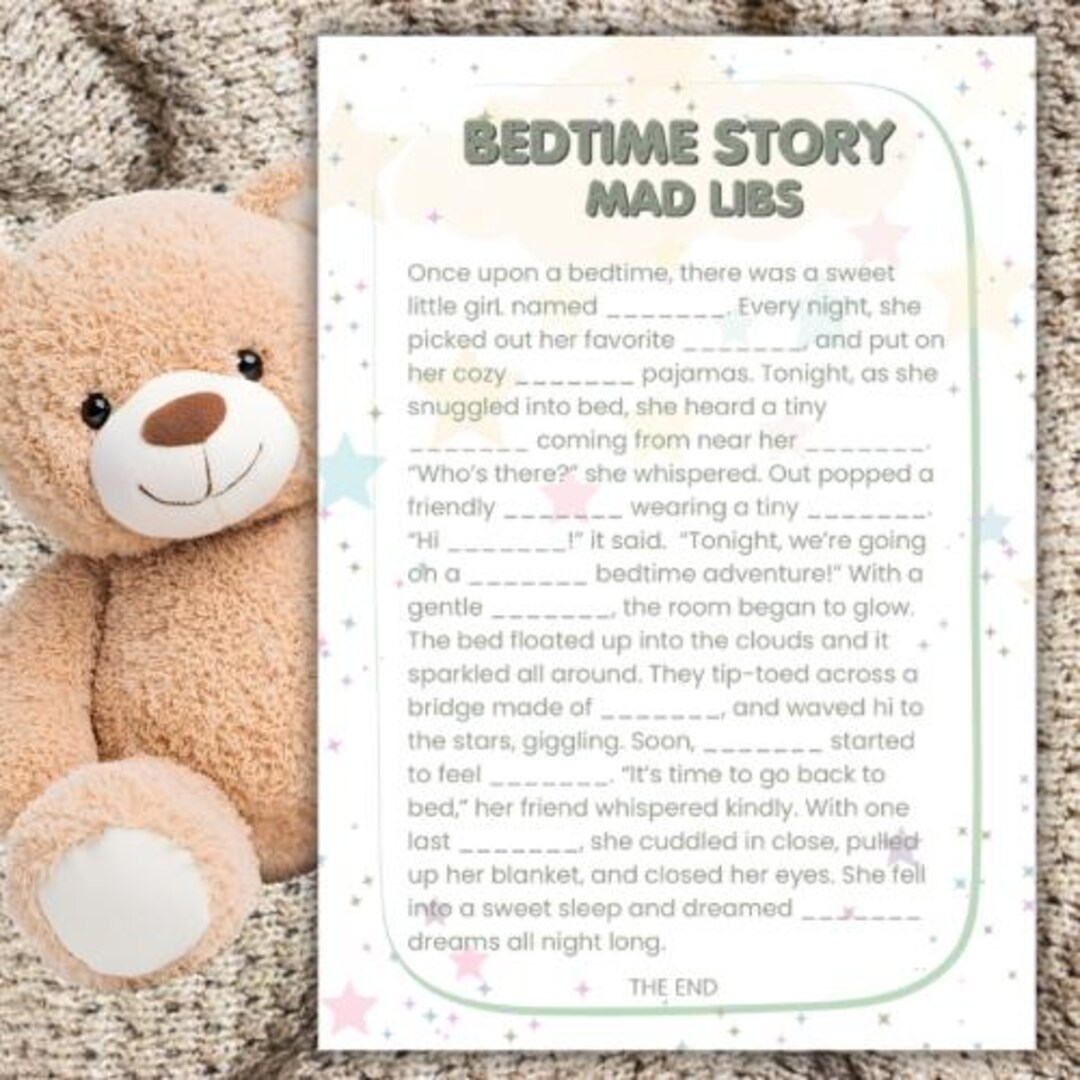 Bedtime Mad Lib Instant Download Printable - Etsy
