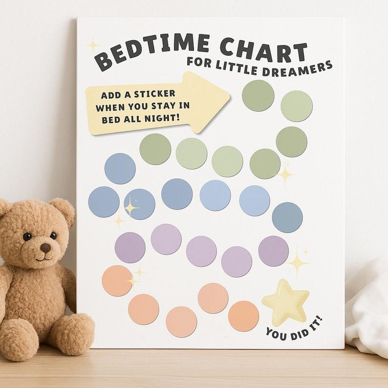 Bedtime Sticker Chart for Kids • Stay in Bed All Night Sticker Chart ...