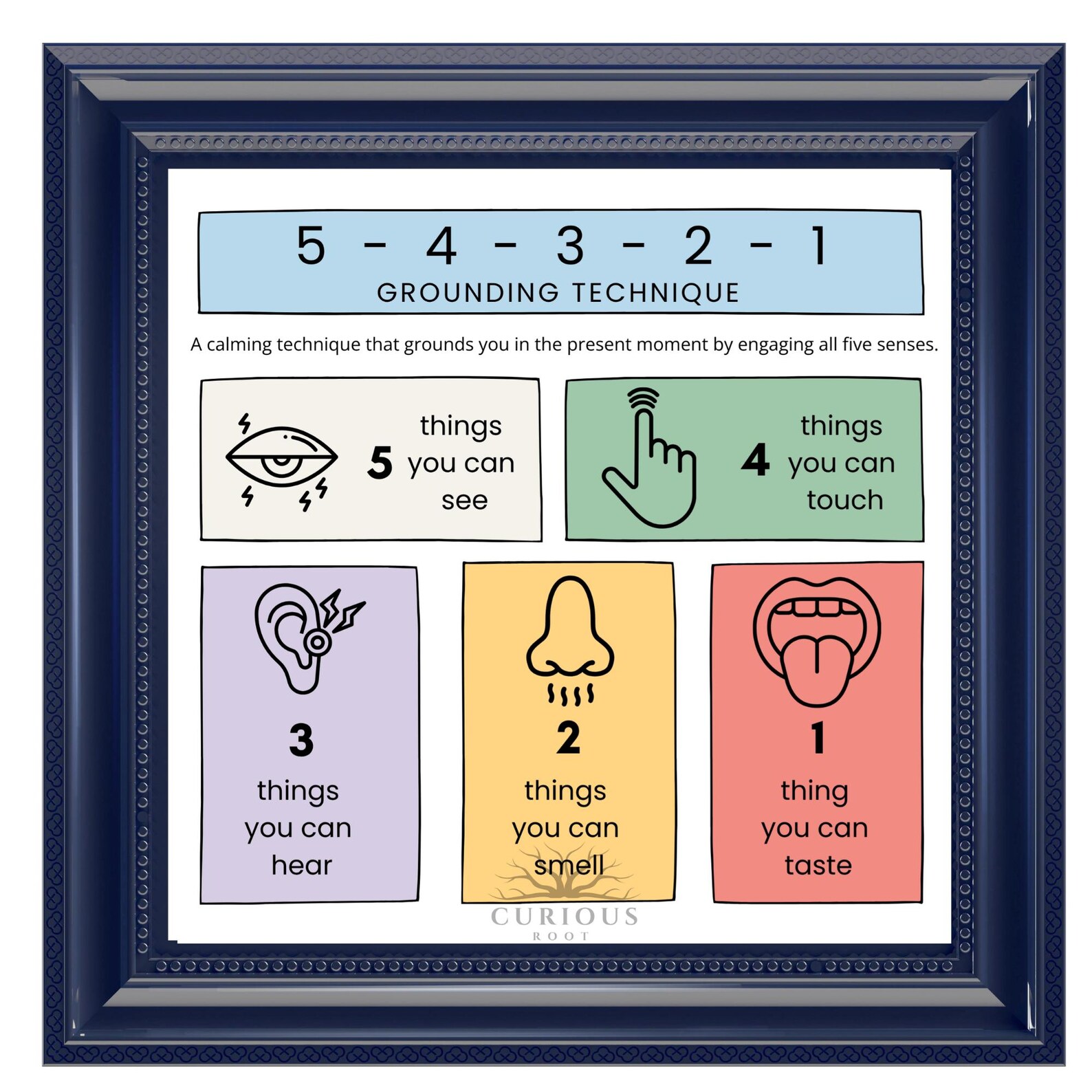 Printable 5-4-3-2-1 Grounding Technique Poster – Mindfulness Wall Art ...
