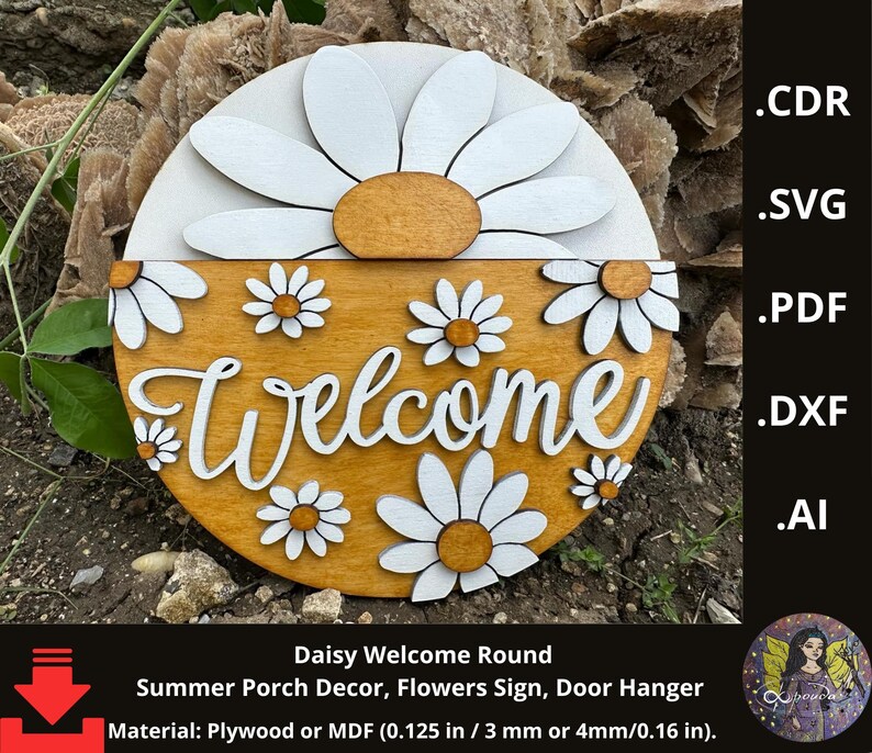 Welcome Sign SVG for Laser Cutters File, Floral Door Hanger Design ...