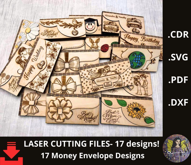 Money Envelope Laser Cut 17 Bundle Svg. Money Folder. Wooden Wallet for ...