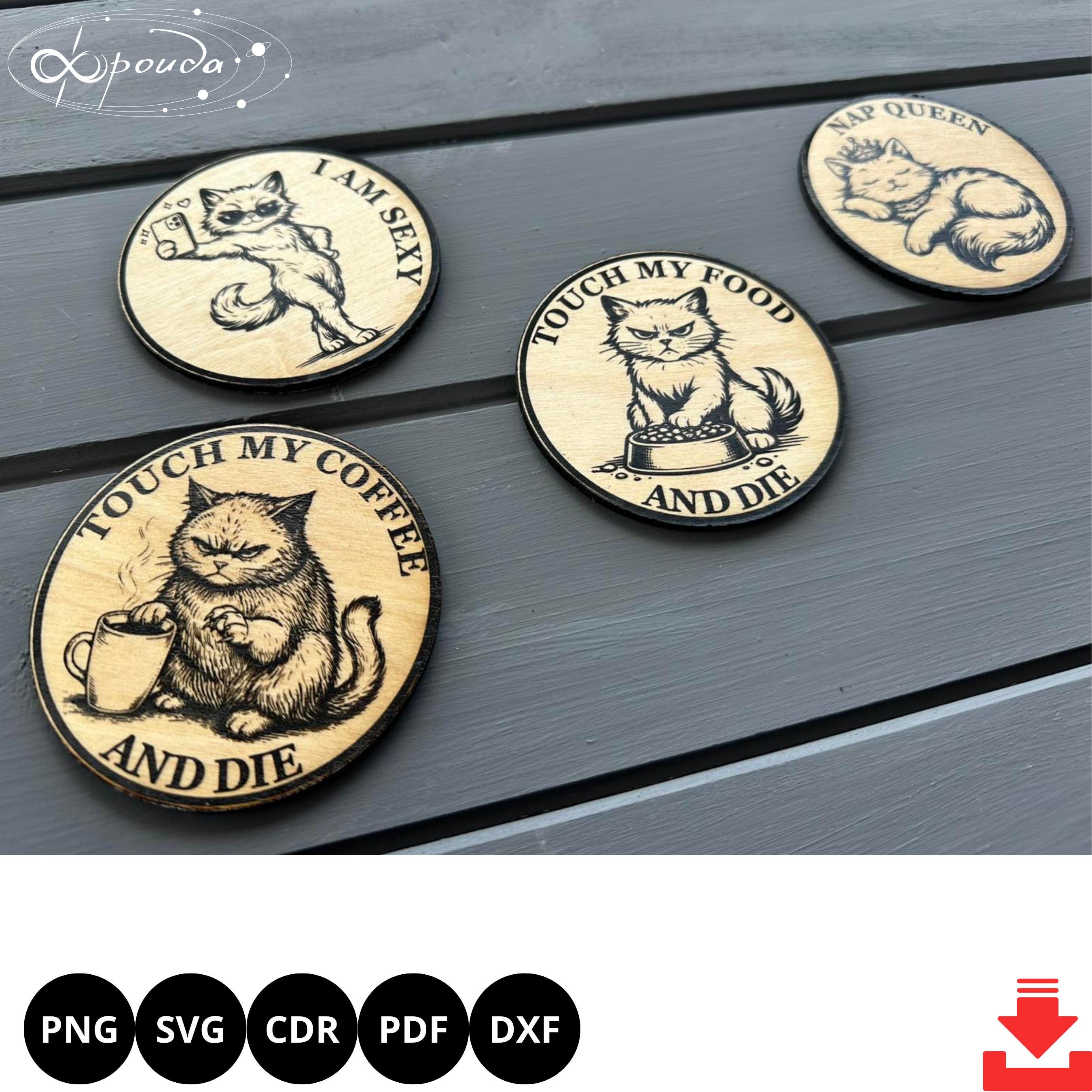 Funny Cats Coaster SVG Bundle, 4 Laser Cut Files for Coasters ...