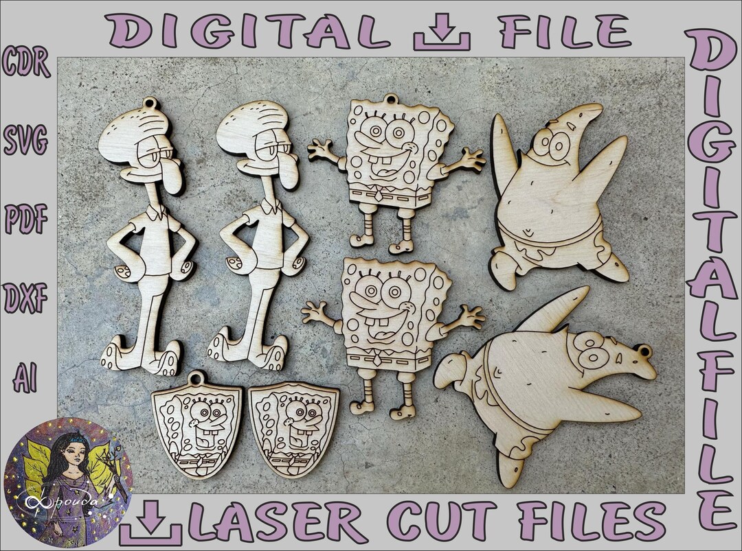 Cartoon Spongebob Squarepants Coloring Kit for Kids SVG, Laser Cut File ...