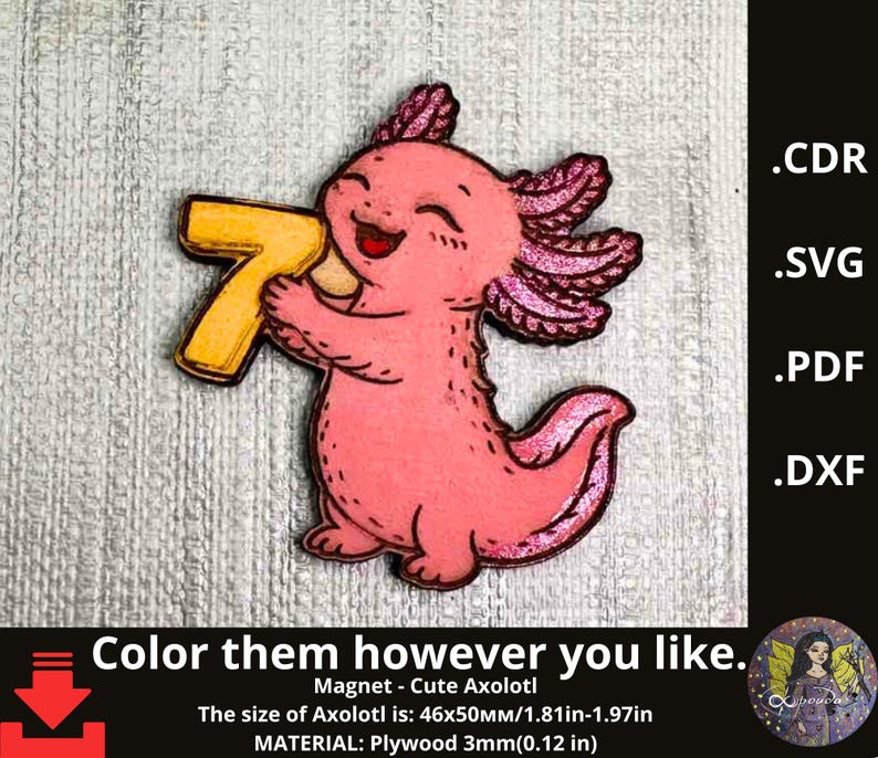 Laser Cut Wooden Magnet. Cute Capybara & Axolotl, Cattail, Water Lily ...