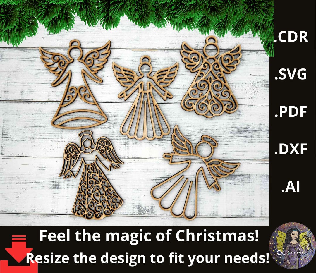 Christmas Laser Cut Files, Christmas Angels Laser Cut Bundle, Angel ...