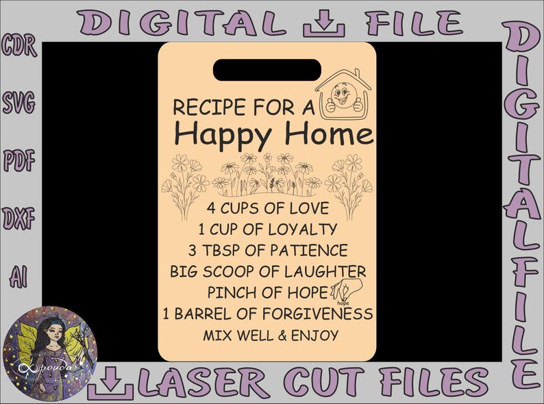 Family Recipe for a Happy Home Svg, Fun Kitchen Svg, Cutting Board Svg ...