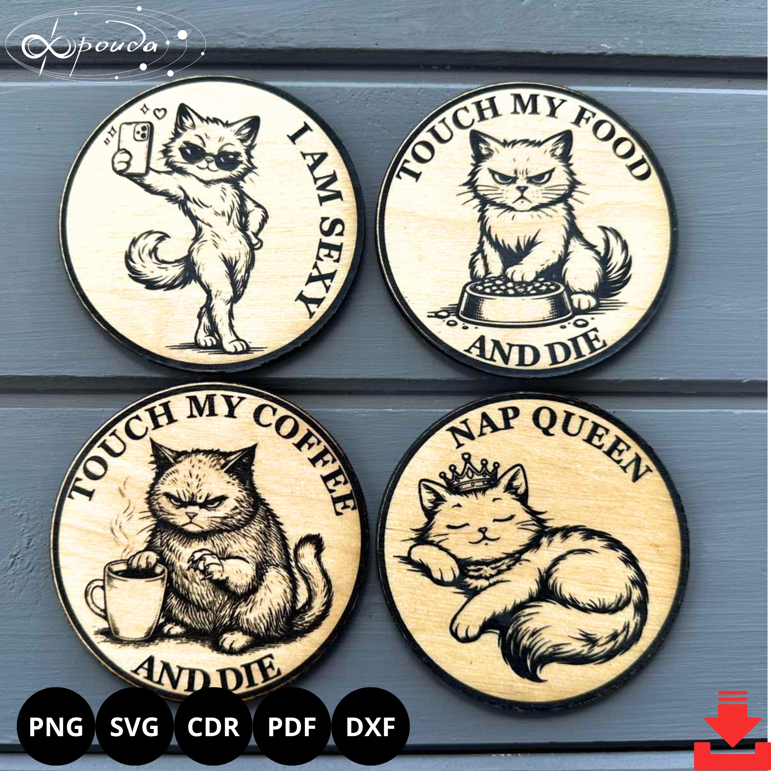 Funny Cats Coaster SVG Bundle, 4 Laser Cut Files for Coasters ...