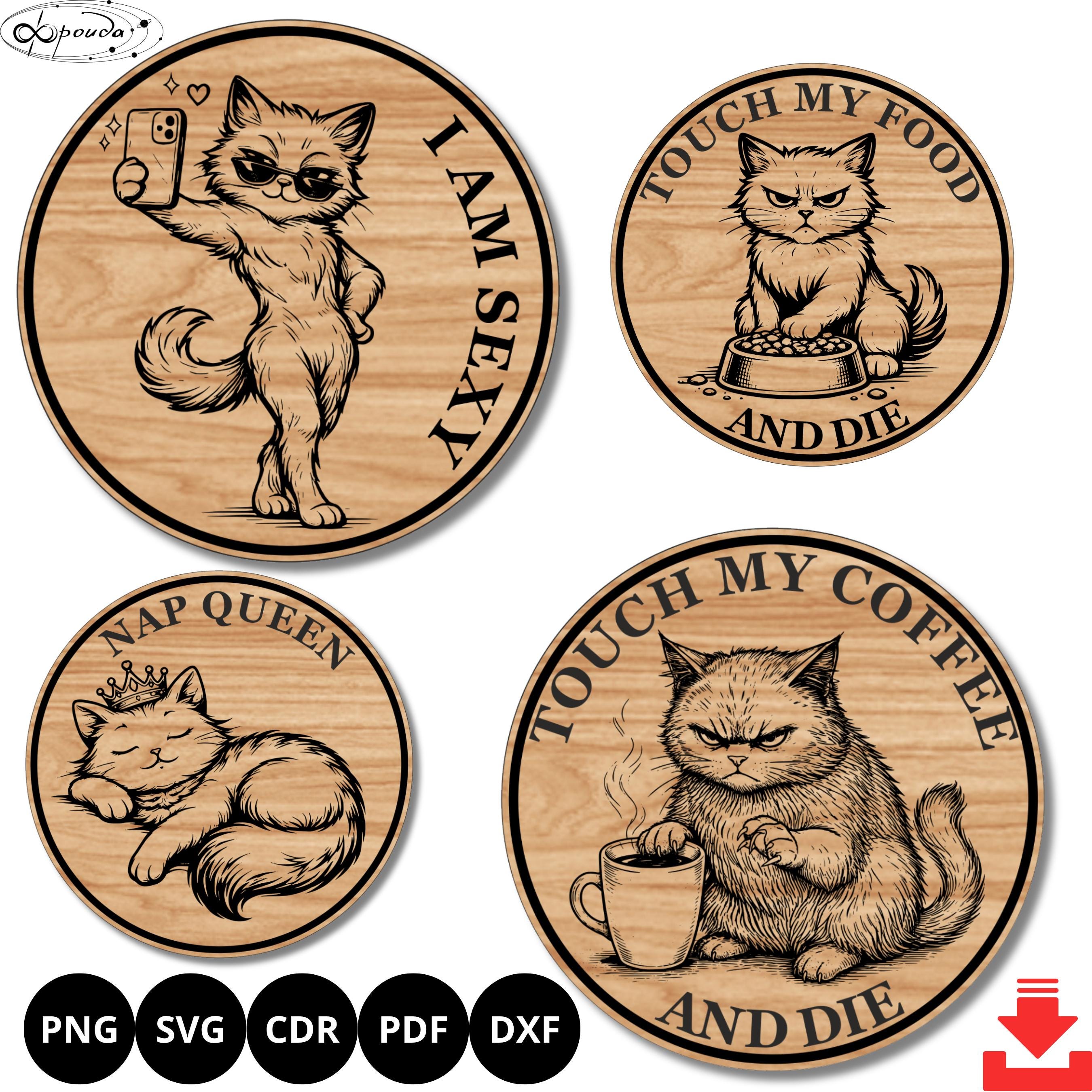 Funny Cats Coaster SVG Bundle, 4 Laser Cut Files for Coasters ...