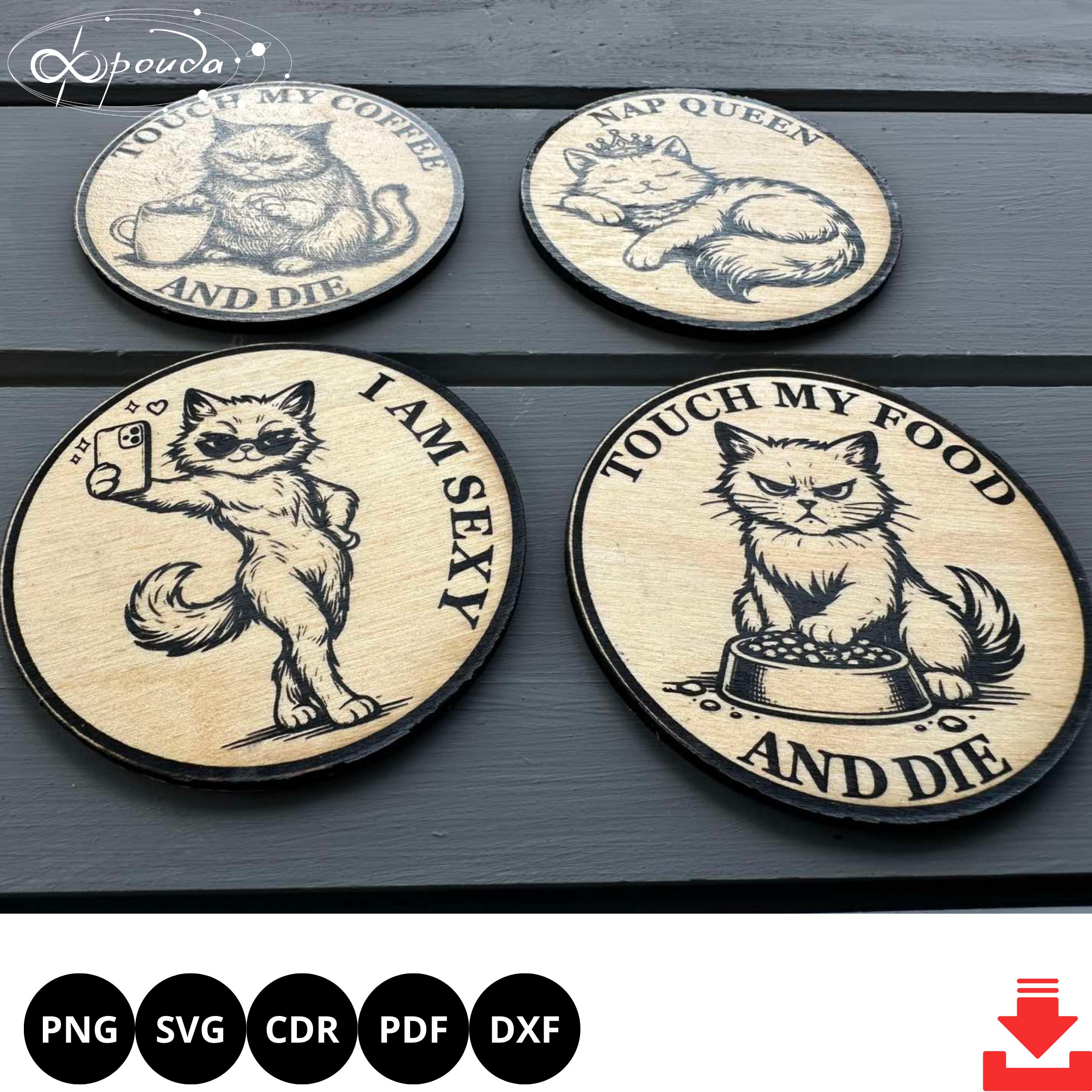 Funny Cats Coaster SVG Bundle, 4 Laser Cut Files for Coasters ...