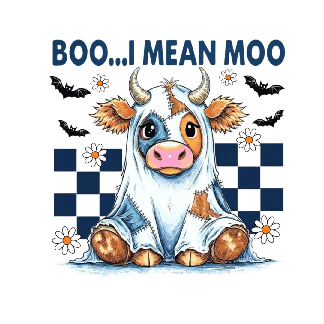 Funny Highland Cow Halloween PNG: Retro Moo I Mean Boo (digital ...