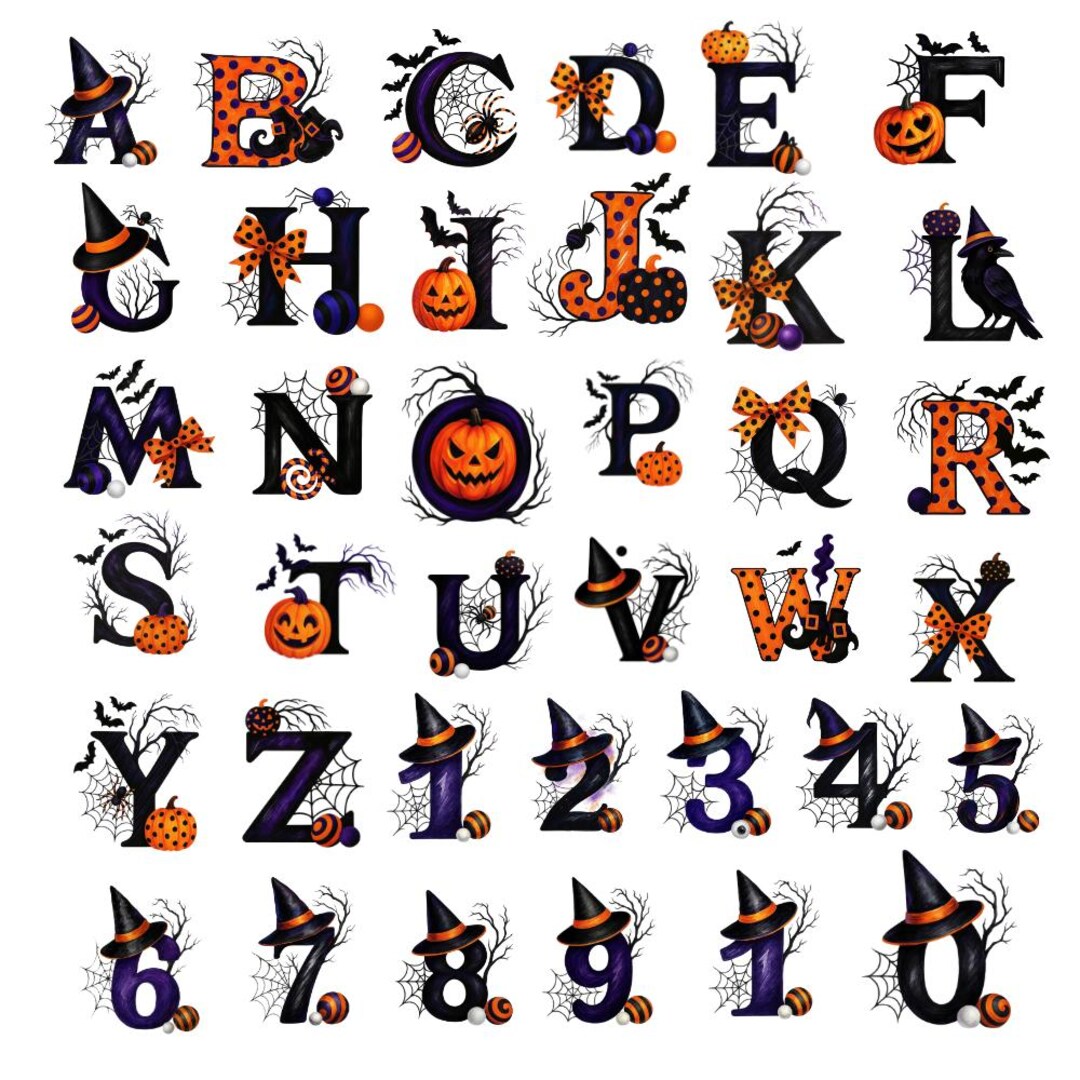Halloween Alphabet PNG Bundle: Spooky Sublimation Letters (digital ...