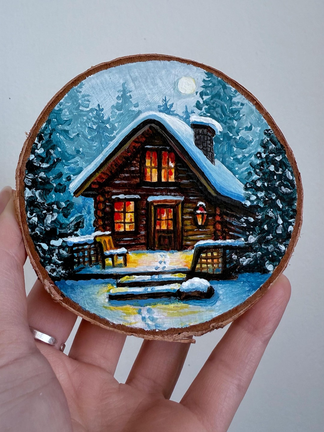 Winter Landscape With a Snow-covered Hut Original Acrylic Painting ...