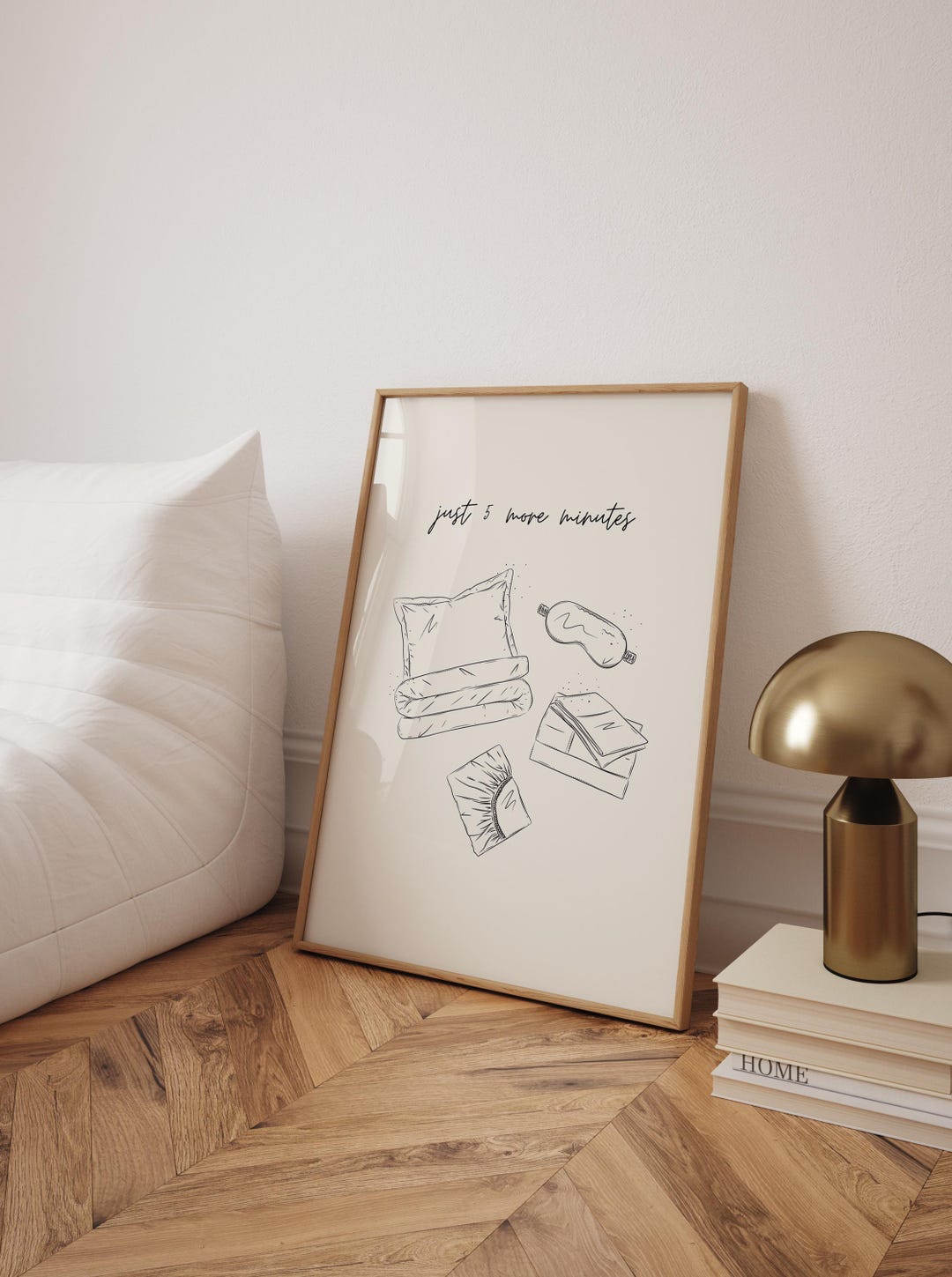 Just 5 More Minutes Poster, Minimalist Sleep Illustration, Cozy Bedroom ...