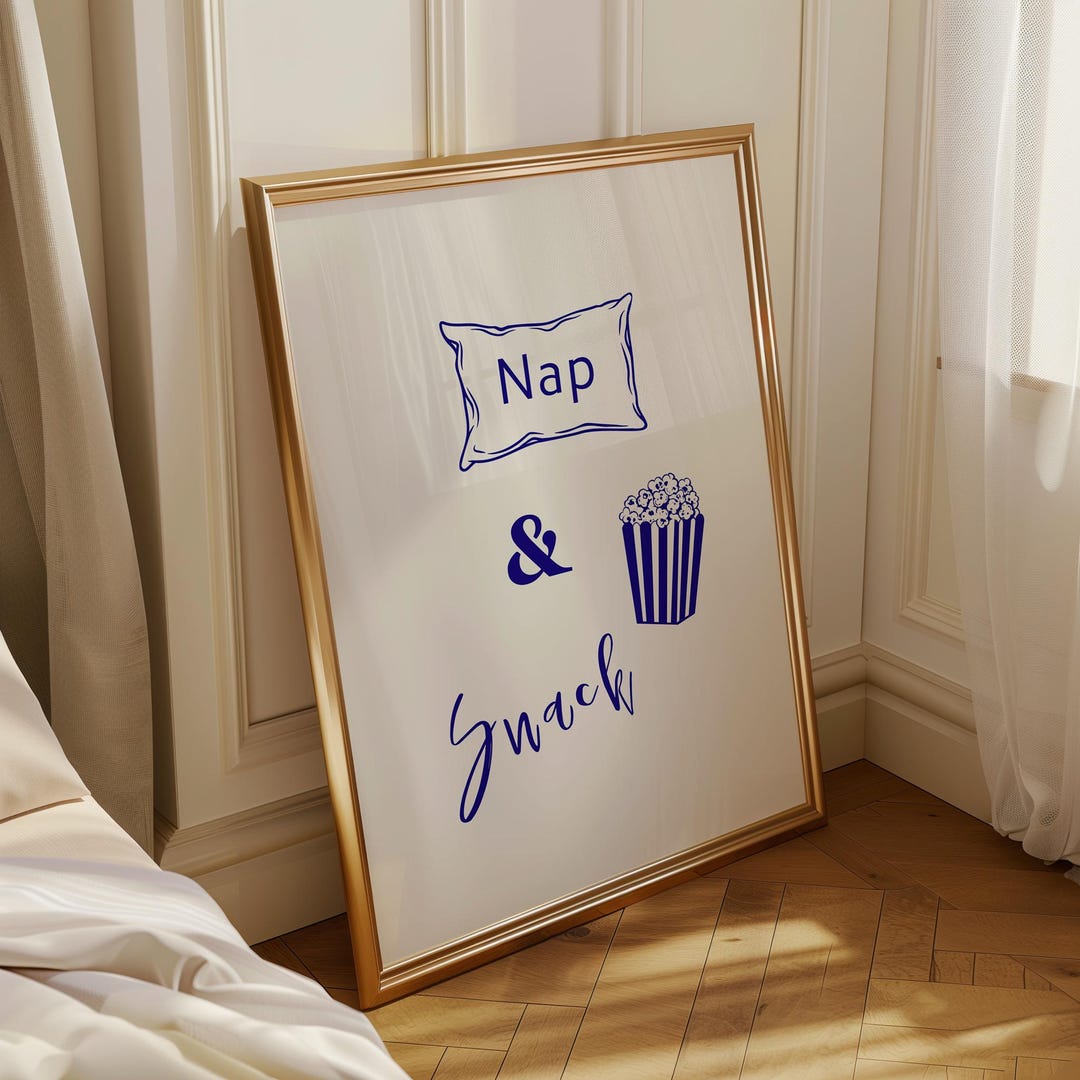 Nap & Snack Poster Blue, Funny Wall Art for Living Room and Bedroom ...