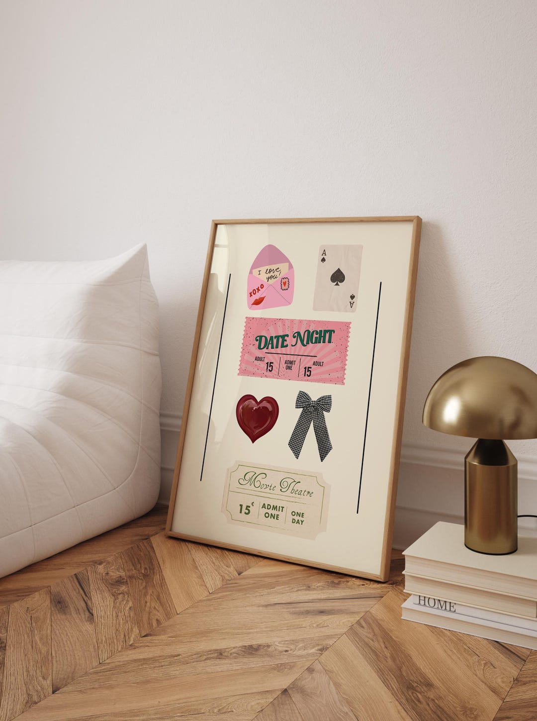 Date Night Collage Poster, Romantic Wall Art, Vintage Love Print, Cute ...