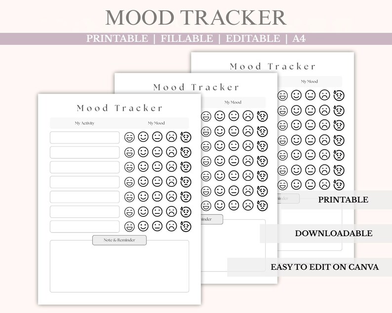 Mood Tracker Printable – One-page Mental Health Journal PDF, Minimalist ...