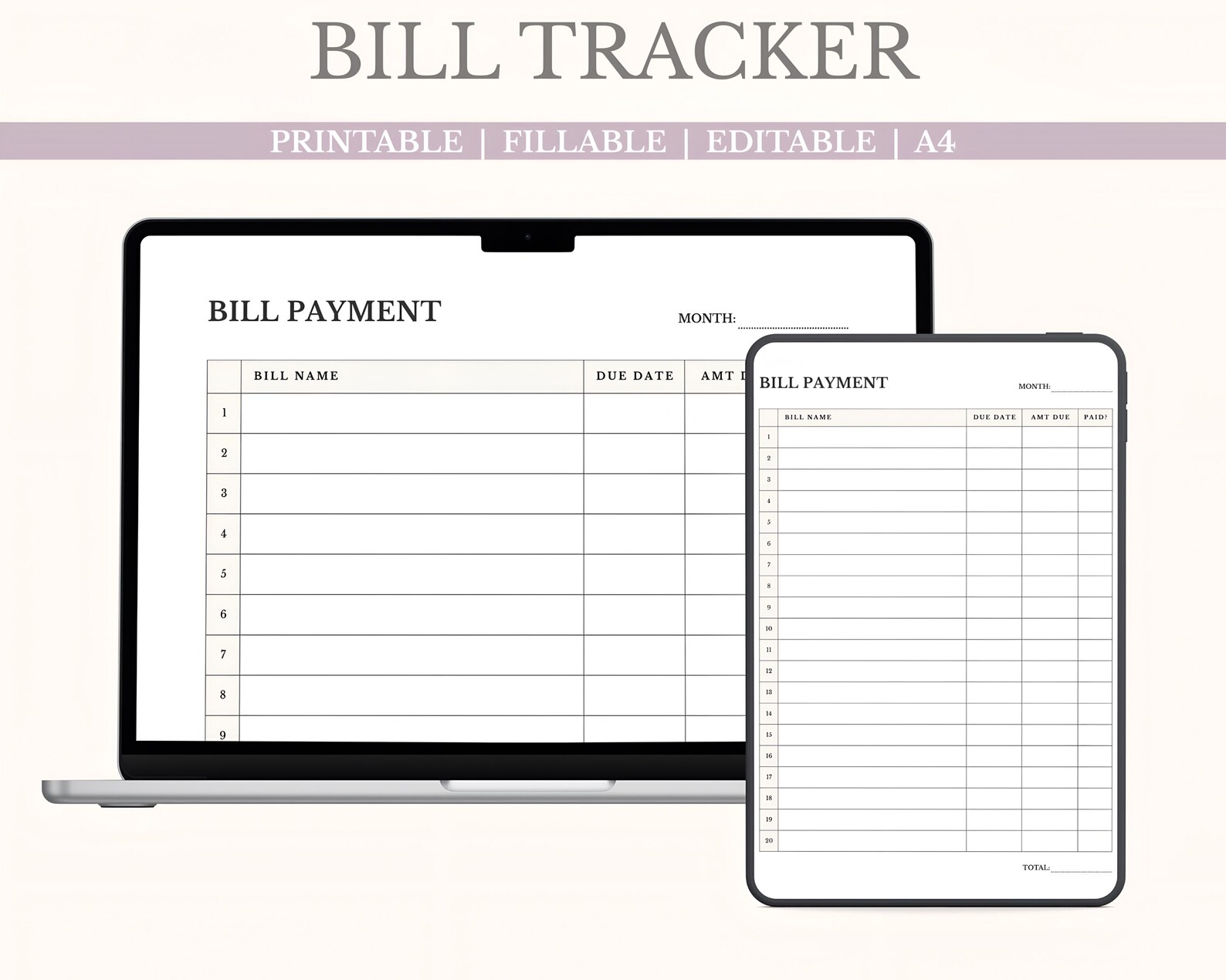 Minimalist Bill Payment Tracker – One-page Printable Budget Sheet ...