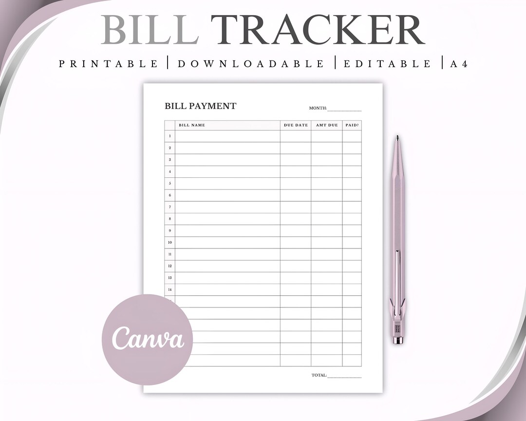Minimalist Bill Payment Tracker – One-page Printable Budget Sheet ...