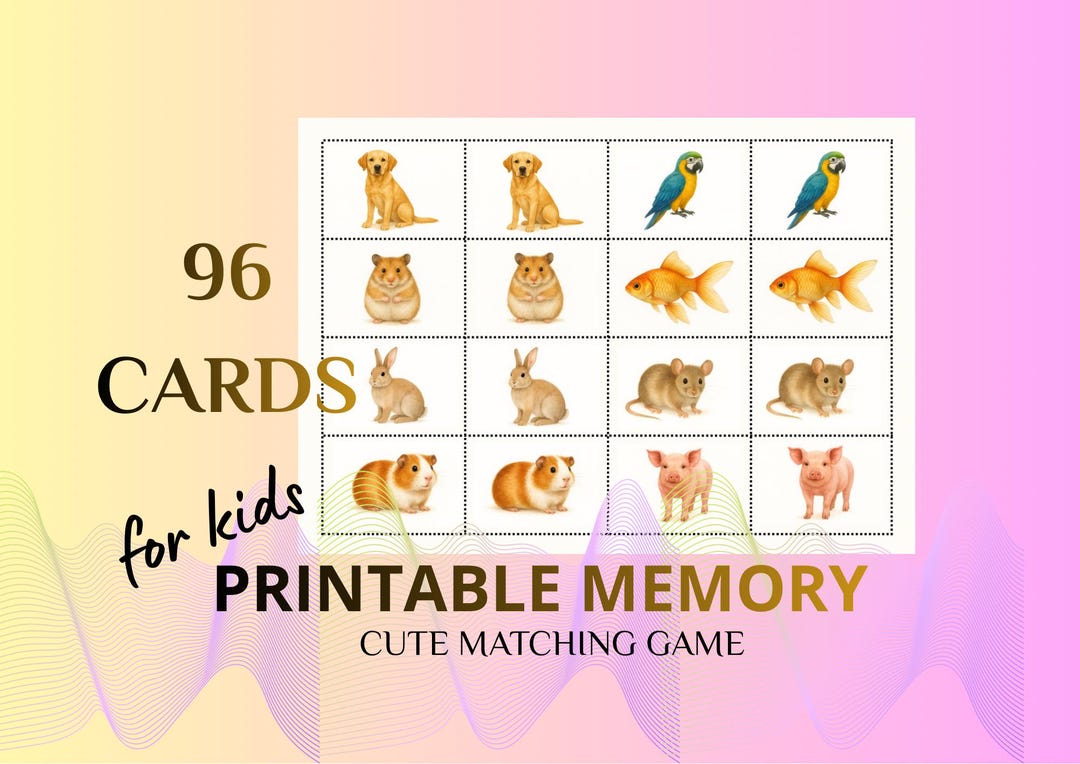 Printable Memory Game for Kids – 96 Animal Cards (A4) | Instant PDF ...