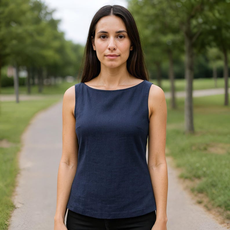 Linen Tank Top Sewing Pattern | Boat Neck Sleeveless Blouse PDF - Etsy