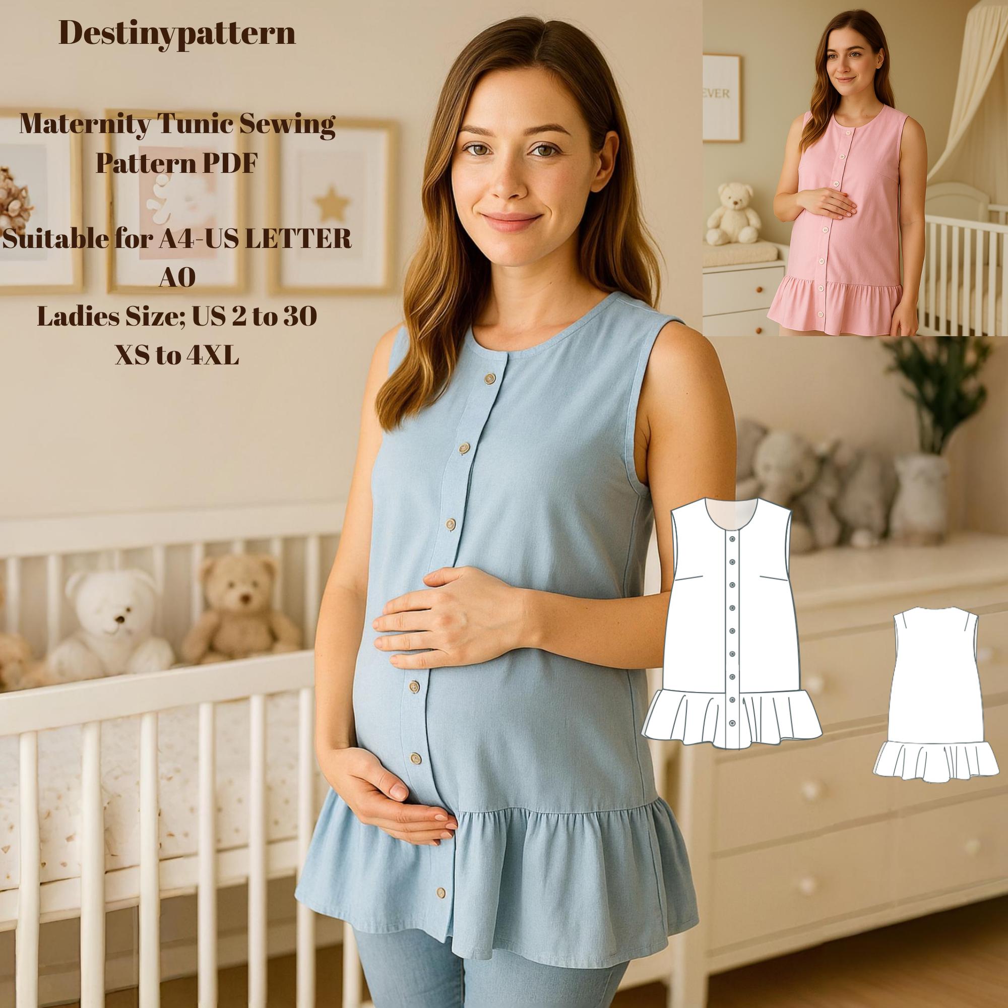 Maternity Tunic Sewing Pattern PDF | Sleeveless Flounce Hem Pregnancy ...