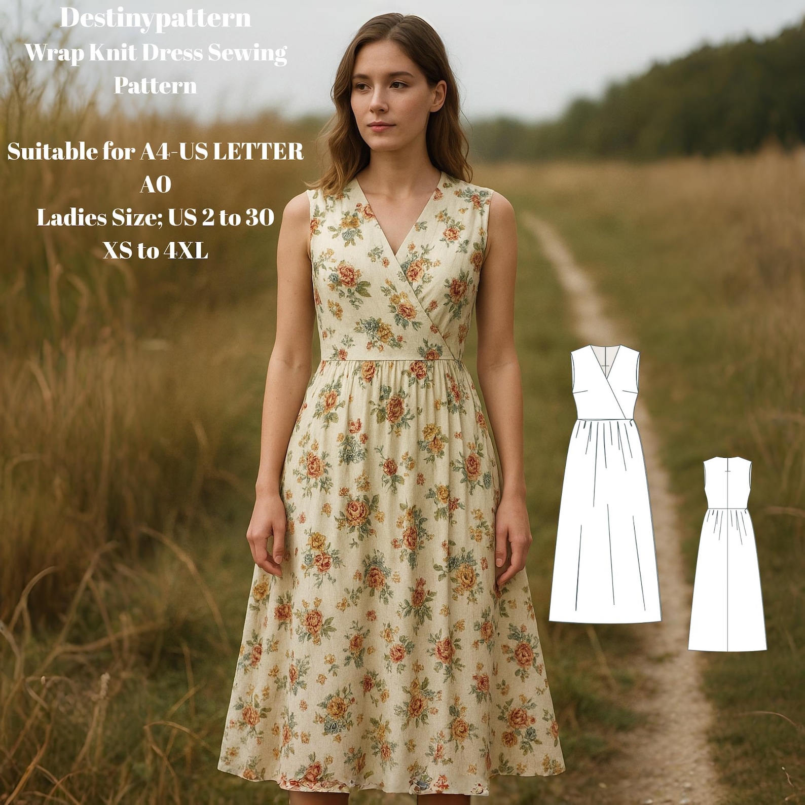 Wrap Dress Sewing Pattern: Sleeveless Tea-length (PDF Pattern) - Etsy