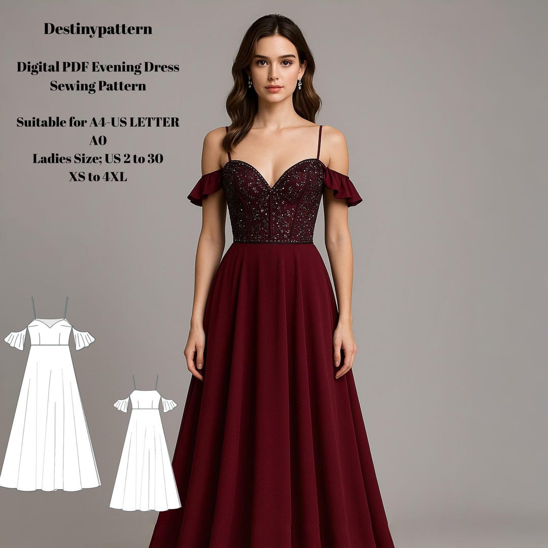 Evening Dress Sewing Pattern PDF – off Shoulder Corset Gown – Prom ...
