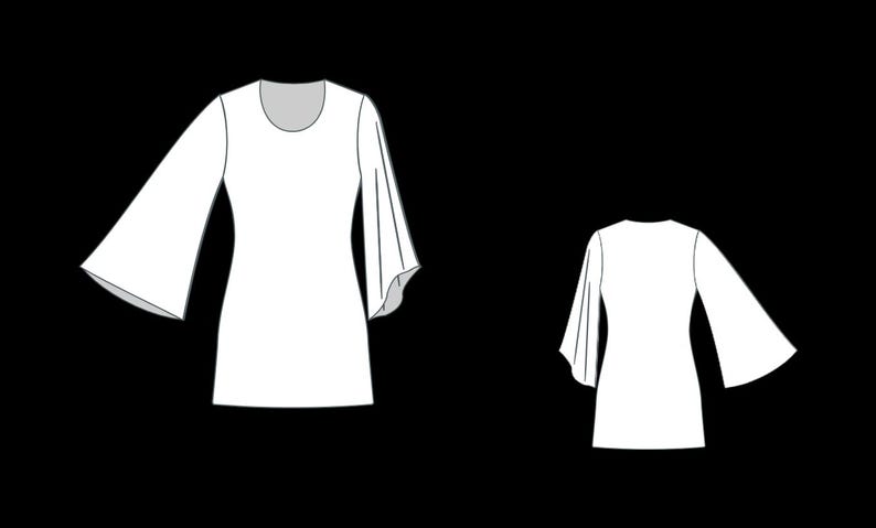 Women’s Mini Dress Sewing Pattern – Bell Sleeve Dress – Easy Beginner ...